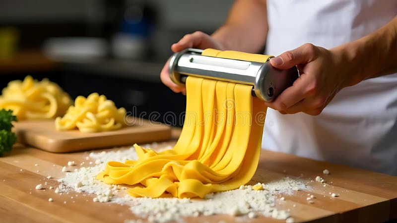 Close Up of Chef S Hands Making Fresh Pasta from Pasta Machine in ...