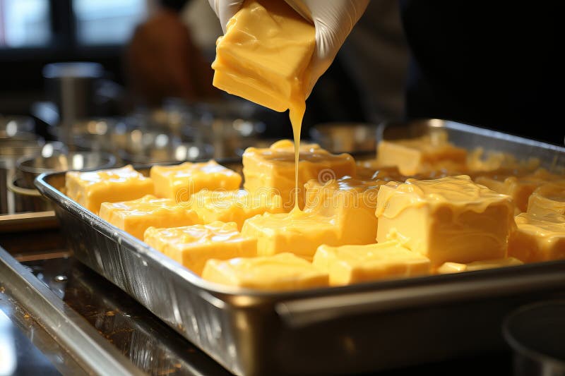 Close-up of a Chef Taking a Melted Piece of Cheese from a Large Pan ...
