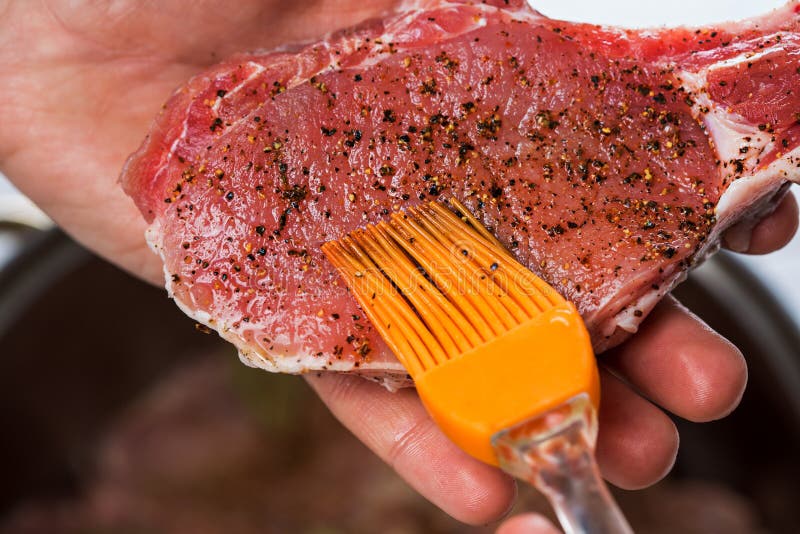 Close Up of Chefs Hands Spicing the Meat Stock Photo - Image of gourmet ...