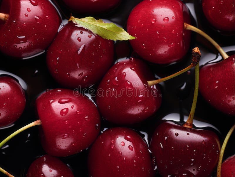 A Close Up of Cherries on a Black Surface Stock Illustration ...