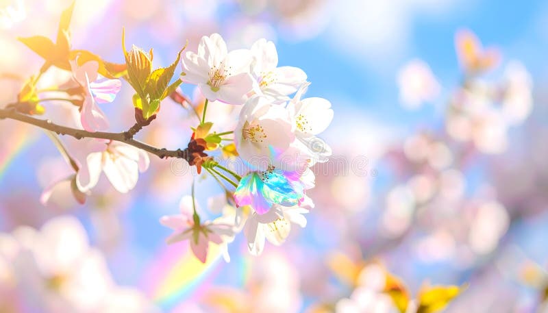 Close-up of Cherry Blossom Branches Swaying in the Wind Blue Sky ...