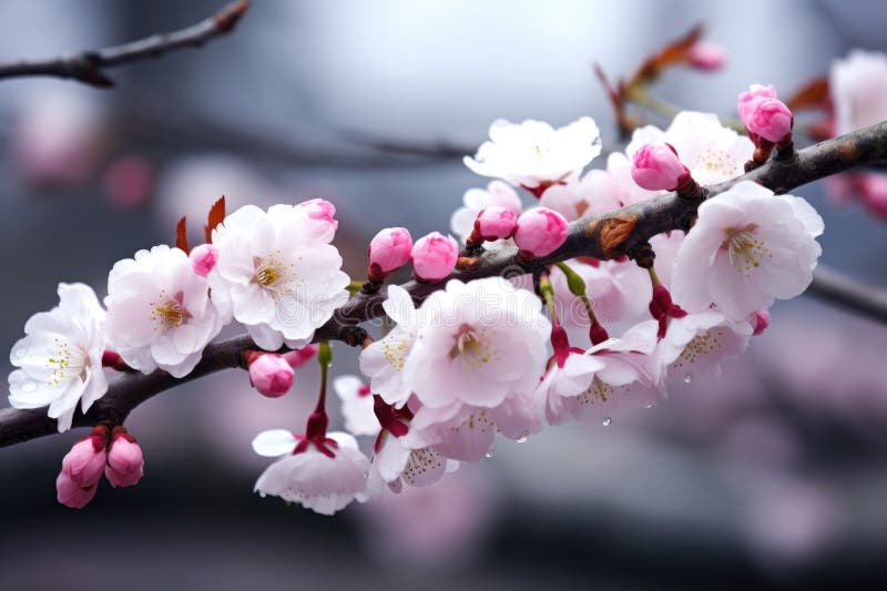 Close-up of Cherry Blossoms on a Tree Branch Stock Illustration ...