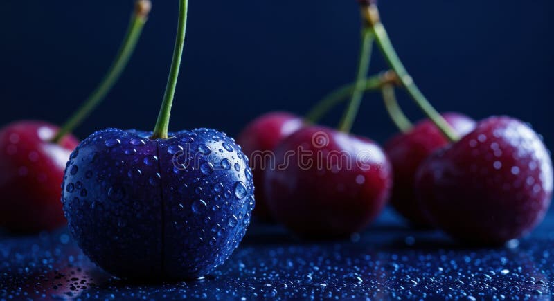 "Blue Cherry Elegance: a Vivid Macro Delight" Stock Illustration ...