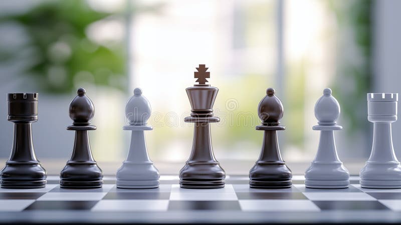 Close-up of a Chess Board with Chess Pieces Lined Up, Facing Forward ...