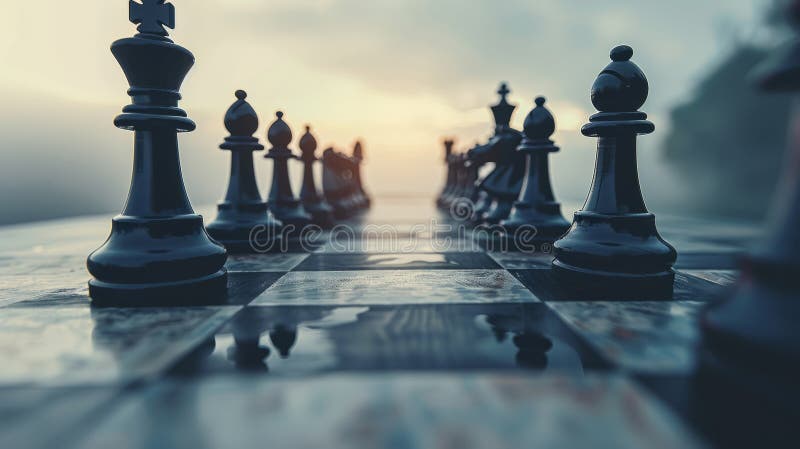 Close-up of a Chess Board with Pieces in Strategic Positions Stock ...