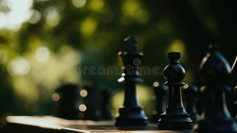 Close-up of a Chess Game in the Park, Blurred Background of Trees and ...
