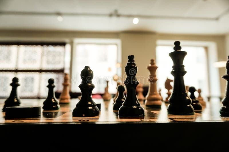 Close-up of Chess Pieces on Board Stock Image - Image of number, table ...
