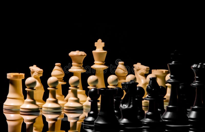 Close Up of Chess Pieces on a Reflective Mirror Board Surface Wi Stock ...