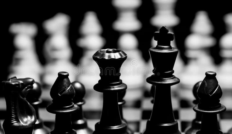 Close Up of Chess Pieces on a Reflective Mirror Board Surface Wi Stock ...