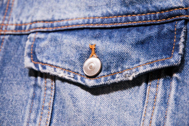 Close-up of Chest Pocket of Denim Jacket with Flap and Metal Button ...