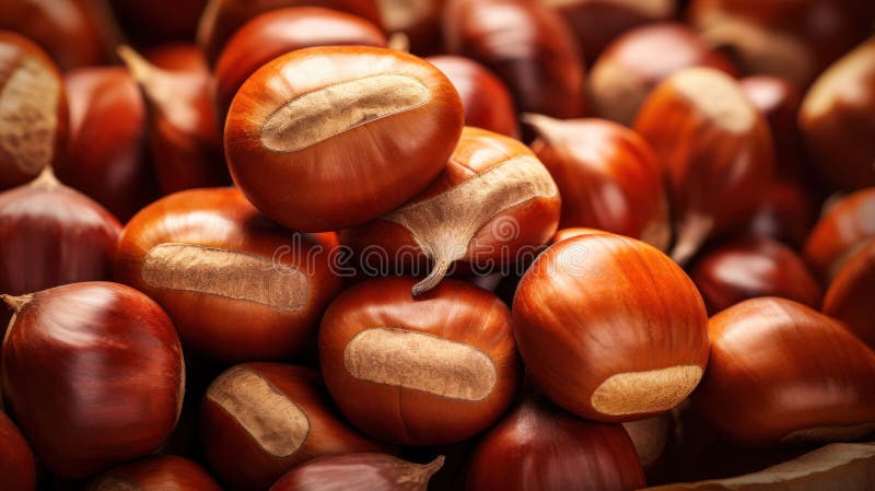 Close Up of Chestnuts. Pile of Ripe Chestnuts Stock Illustration ...