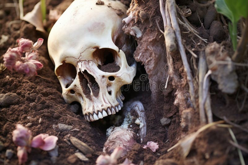 Close-up of a Chewed-up Bone Half-buried in the Garden Soil Stock Image ...
