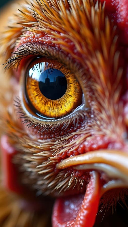 Close-up of a Chicken Eye with Detailed Feathers and Vibrant Colors ...
