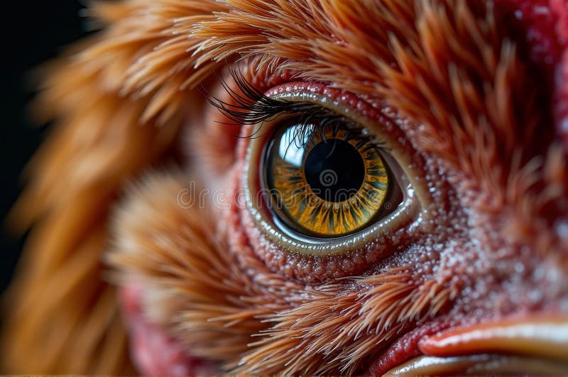 Close-up of a Chicken Eye with Detailed Feathers and Vibrant Colors ...