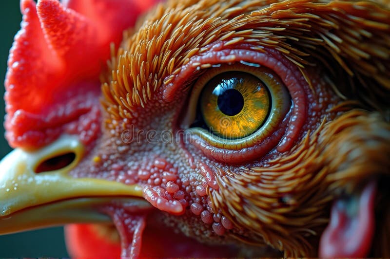 Close Up Chicken Face Highlighting Vibrant Eye Detailed Feathers Stock ...