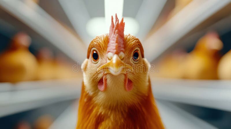 Close-up of Chicken Looking at Camera in Poultry Farm Stock ...