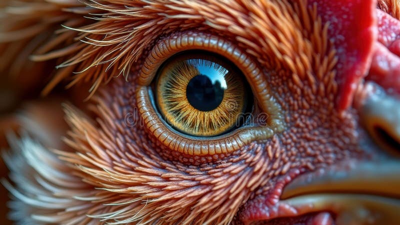 Close-up of a Chicken S Eye with Detailed Feathers and Vivid Colors ...