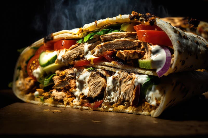 Close-up of Chicken Shawarma, Showcasing Its Layered Texture and ...