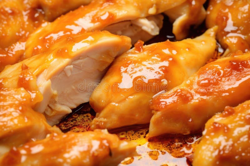 Close Up of Chicken Texture with Sauce Glossing Over Stock Photo ...