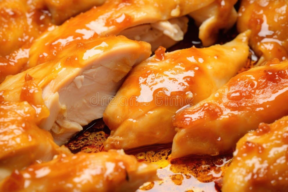 Close Up of Chicken Texture with Sauce Glossing Over Stock Photo ...