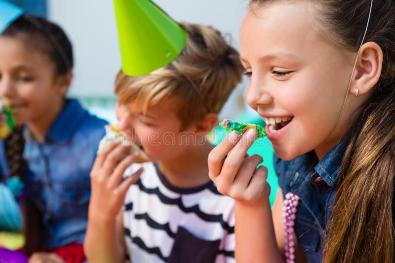 Close Up of Children Eating Cake Stock Photo - Image of caucasian ...