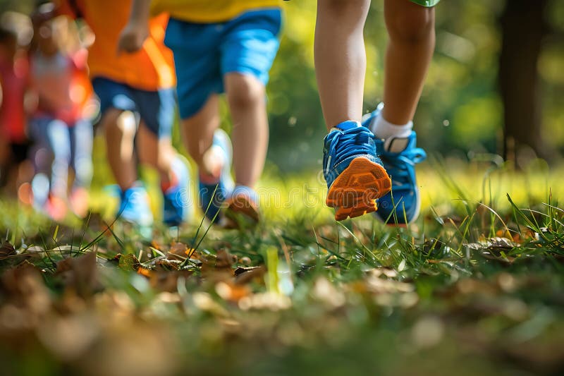 Close-up of Children S Feet Running in a Park, Emphasizing Movement ...