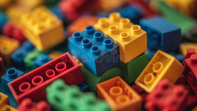 Close-up of a Childs Building Blocks Scattered in Disarray, a Half ...