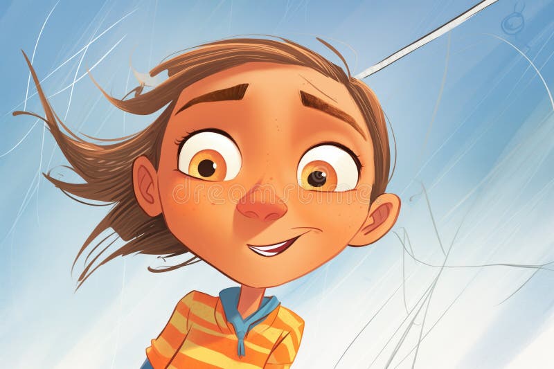 Close-up of a Childs Determined Face As she Launches a Kite Stock Photo ...