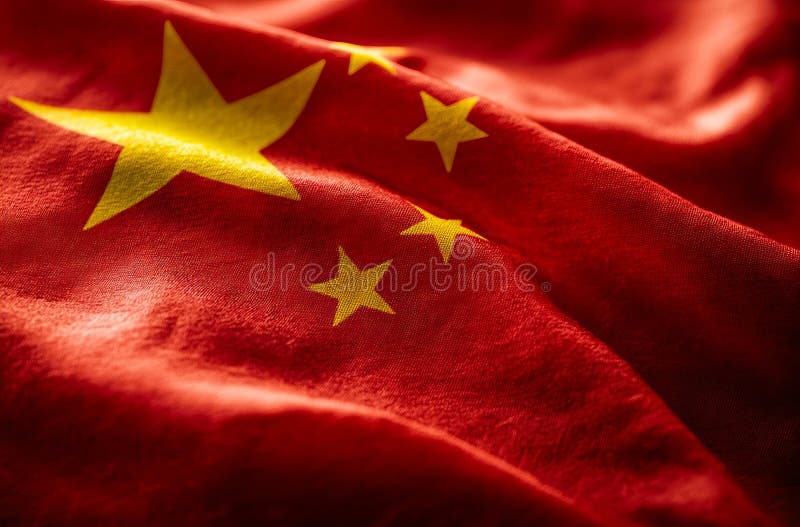 A Red Chinese Flag Flying Over the Ocean on a Sunny Day Stock Photo ...