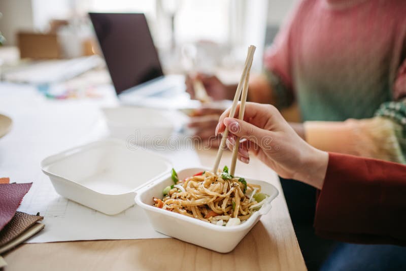Close Up of Chinese Food, Lunch Time in an Office. Stock Photo - Image ...