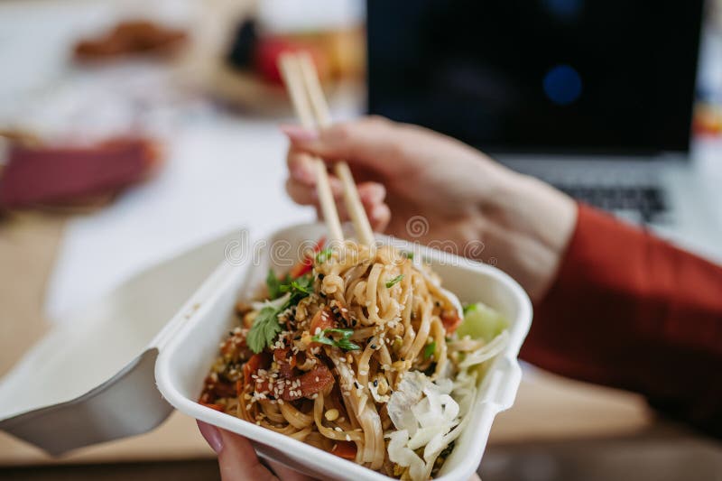 Close Up of Chinese Food, Lunch Time in an Office. Stock Image - Image ...
