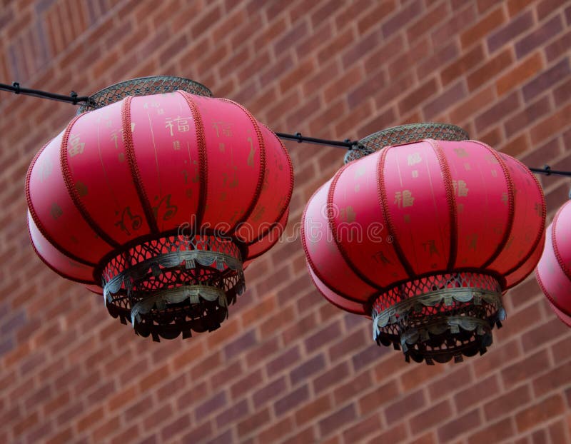 Red Lantern Hanging on the Wire Close Up Stock Image - Image of close ...