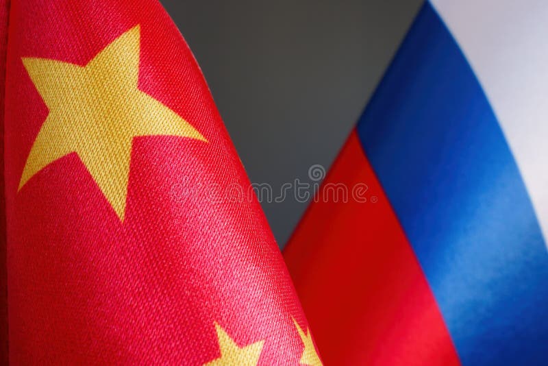 Close-up of Chinese and Russian Flags As a Symbol of Cooperation. Stock ...