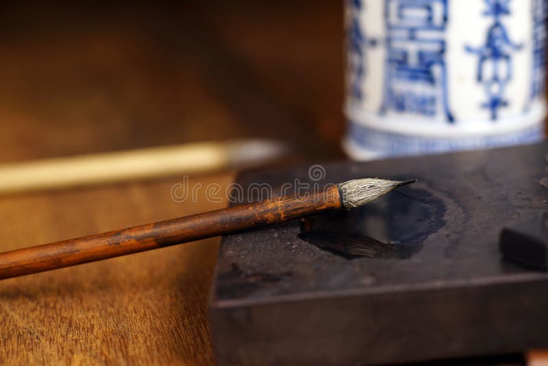 Close Up of Chinese Writing Brush Stock Photo - Image of chinese, table ...