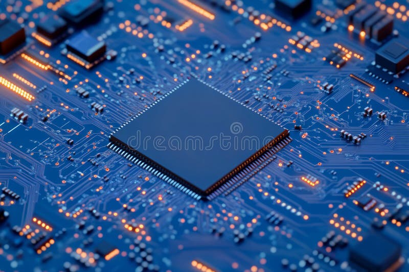 AI Chip on Vibrant Blue Circuit Board with Glowing Details. AI ...