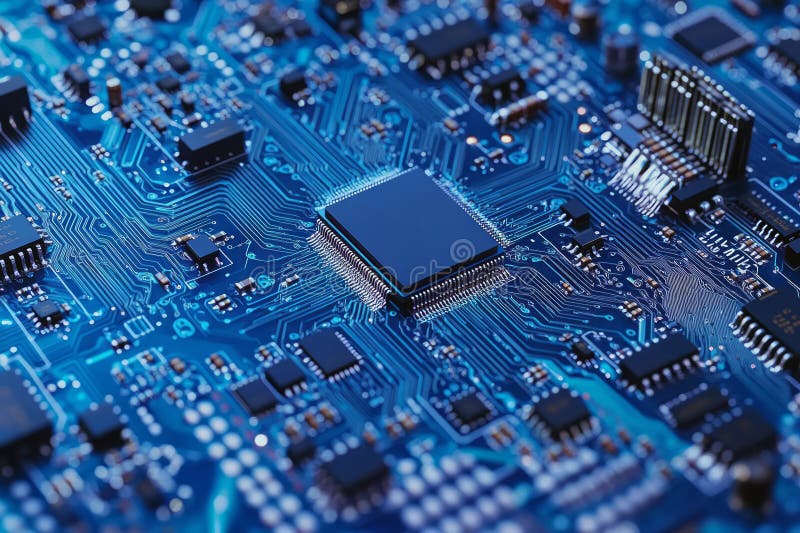 AI Chip on Vibrant Blue Circuit Board with Glowing Details. AI ...