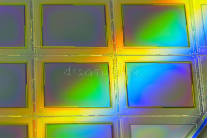 Close-up of Chip on Silicon Wafer .Macro of Silicon Wafers.Selective ...