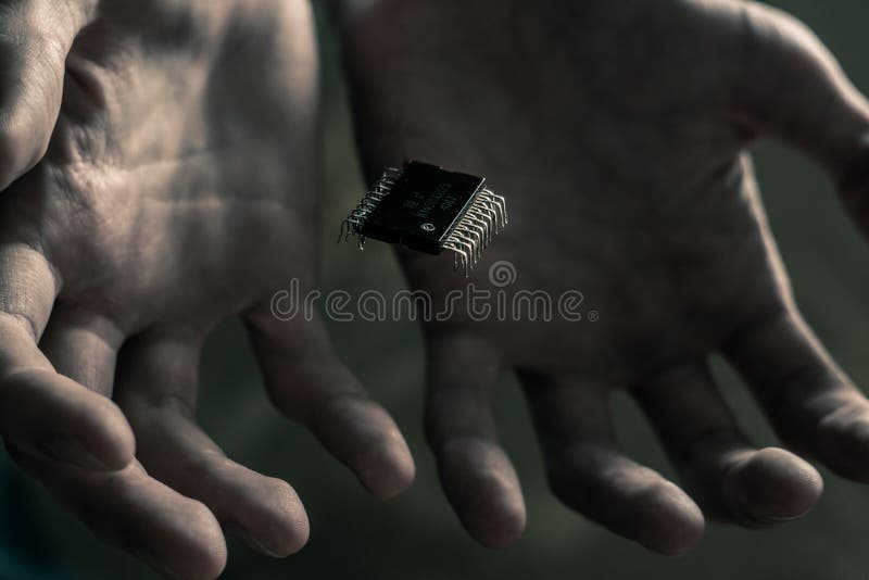 Close-up of Chip Thrown by Hand Stock Photo - Image of hand, electric ...