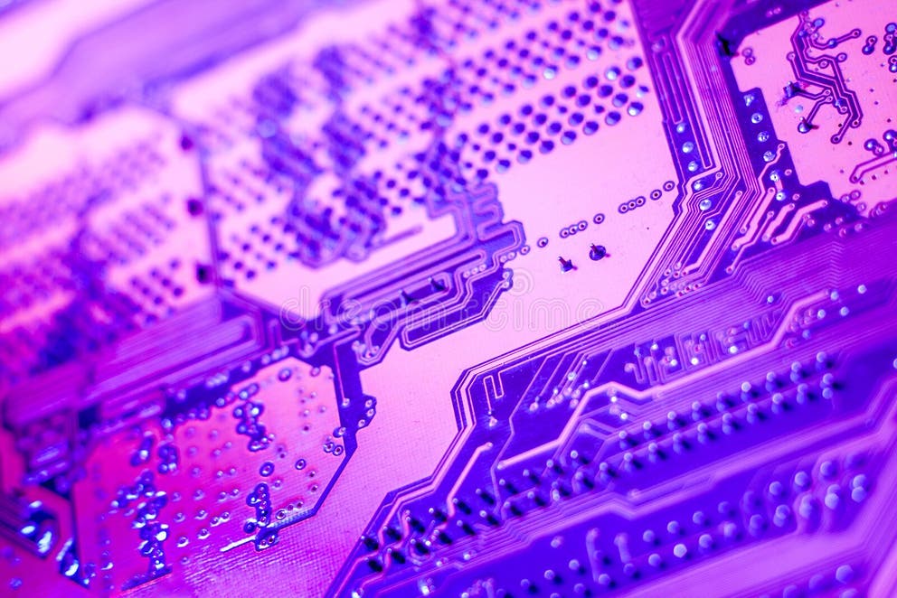 A Violet Circuit Board Close Up Stock Photo - Image of colourful ...