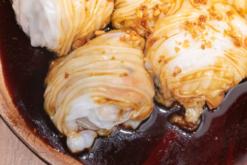 Chives Dumpling or Gui Chai in Thai with Sauce Stock Photo - Image of ...