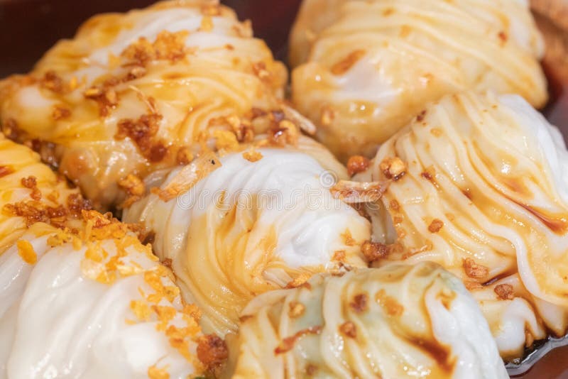 Chives Dumpling or Gui Chai in Thai with Sauce Stock Photo - Image of ...