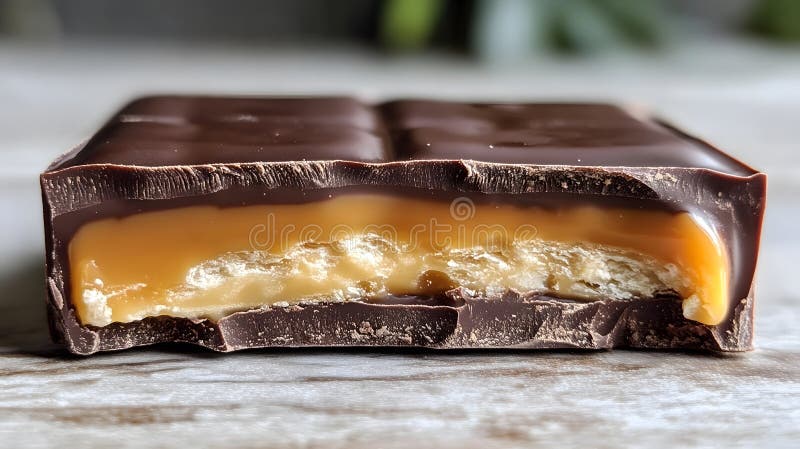 A Close Up of a Chocolate Bar with a Caramel Center Stock Illustration ...