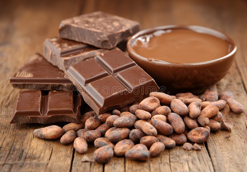 Closeup of Chocolate Bars Cocoa Beans and Melted Chocolate Stock Image ...