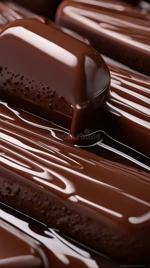 Close-up of Chocolate Bars Covered in Melted Chocolate with Glossy ...
