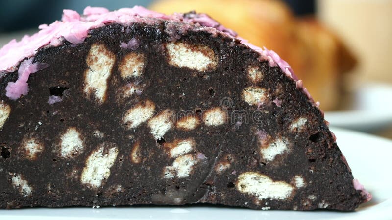 Close-up of a Chocolate Biscuit Cake Slice Stock Video - Video of ...