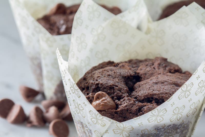Close Up of Chocolate Chip Muffins on Light Background Stock Image ...