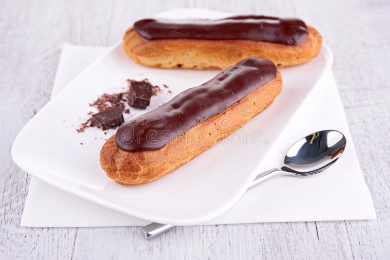 Chocolate Eclair Puff Pastry Stock Image - Image of icing, confection ...