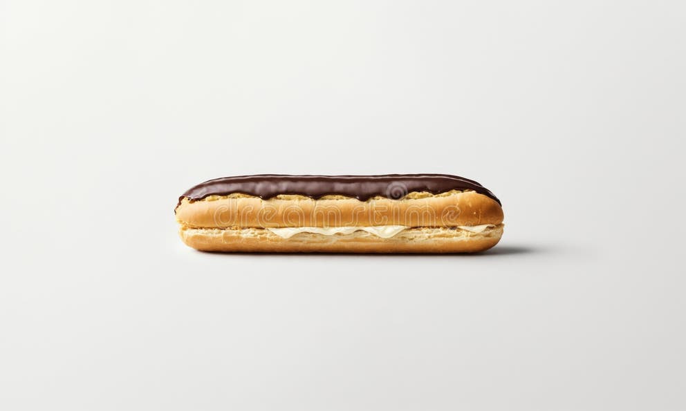 Close Up of a Chocolate Eclair on a White Background Stock Illustration ...