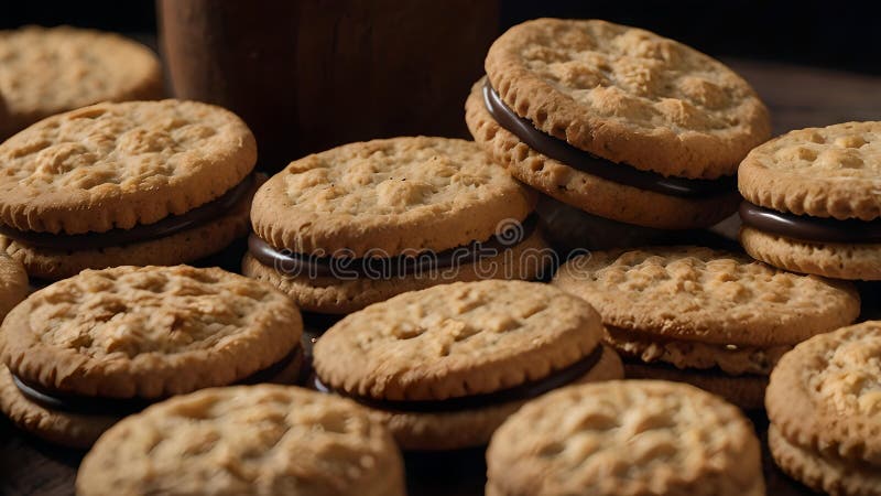 Close Up of Chocolate Filled Biscuits Stock Illustration - Illustration ...