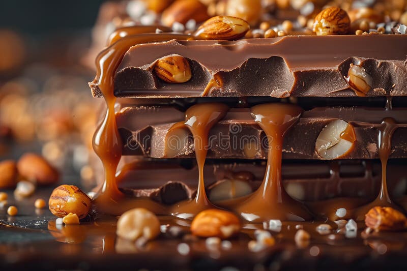 Close Up of Chocolate with Nuts and Caramel Stock Illustration ...